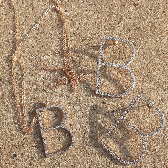 Jewelry | Rhinestone Letter B Necklace And Earrings Set | Poshmark